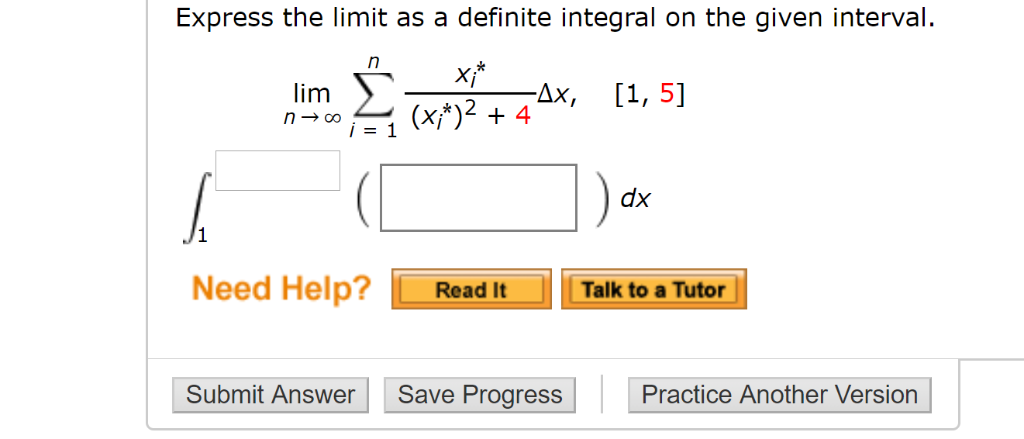 Solved Express the limit as a definite integral on the given | Chegg.com
