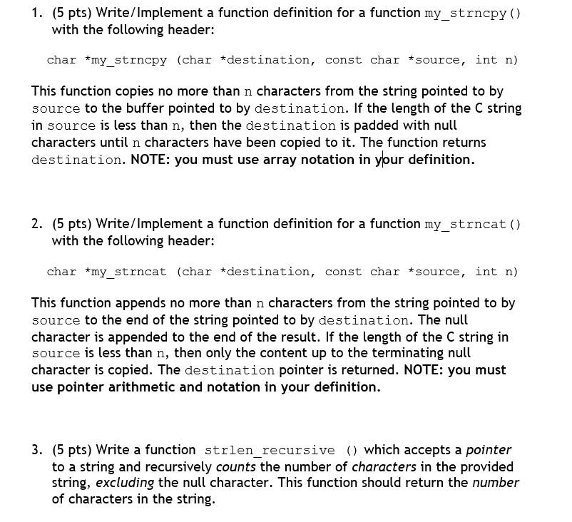 Solved 1. (5 pts) Write/Implement a function definition for | Chegg.com