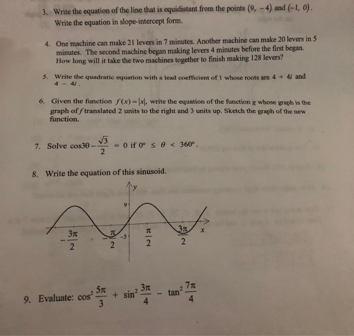 Solved 3. Write the equation of the line that is equidistant | Chegg.com