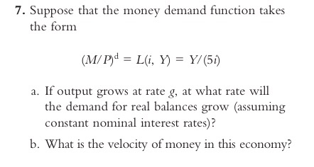 Solved 7. Suppose that the money demand function takes the | Chegg.com