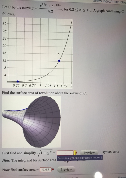 Solved Let C be the curve y = e^2.6x + e^-2.6x/5.2, for 0.3 | Chegg.com