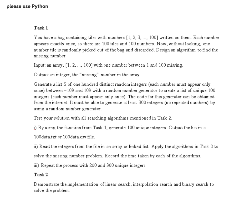 Solved please use Python Task 1 You have a bag containing | Chegg.com