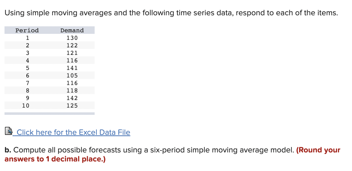 Solved Using simple moving averages and the following time | Chegg.com