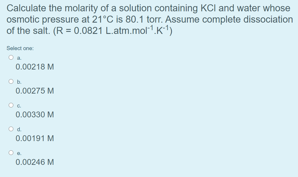 Solved Calculate the molarity of a solution containing KCl | Chegg.com