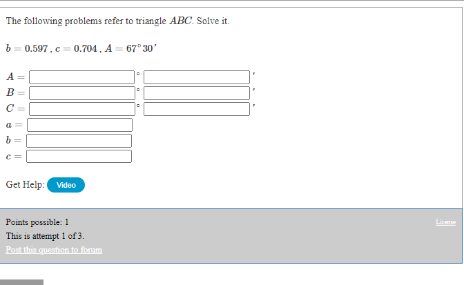 Solved The following problems refer to triangle ABC. Solve | Chegg.com