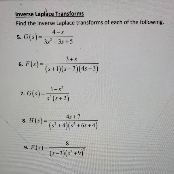 Solved Inverse Laplace Transforms Find the inverse Laplace | Chegg.com