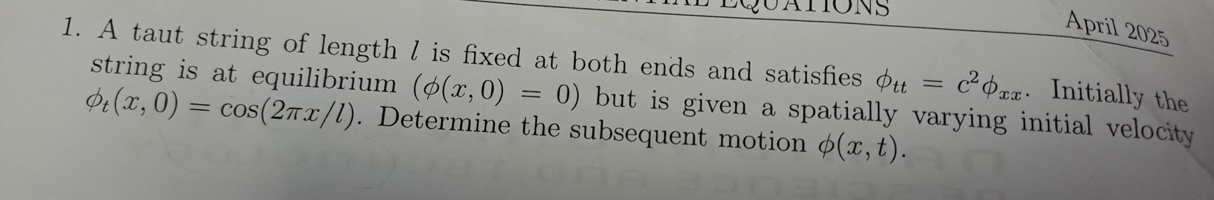 Solved A taut string of ﻿length l is ﻿fixed at ﻿both ends | Chegg.com