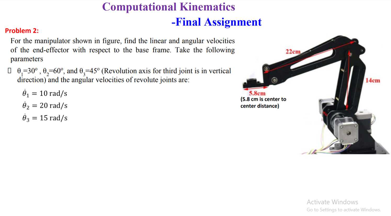 Solved Computational Kinematics -Final Assignment Problem 2: | Chegg.com