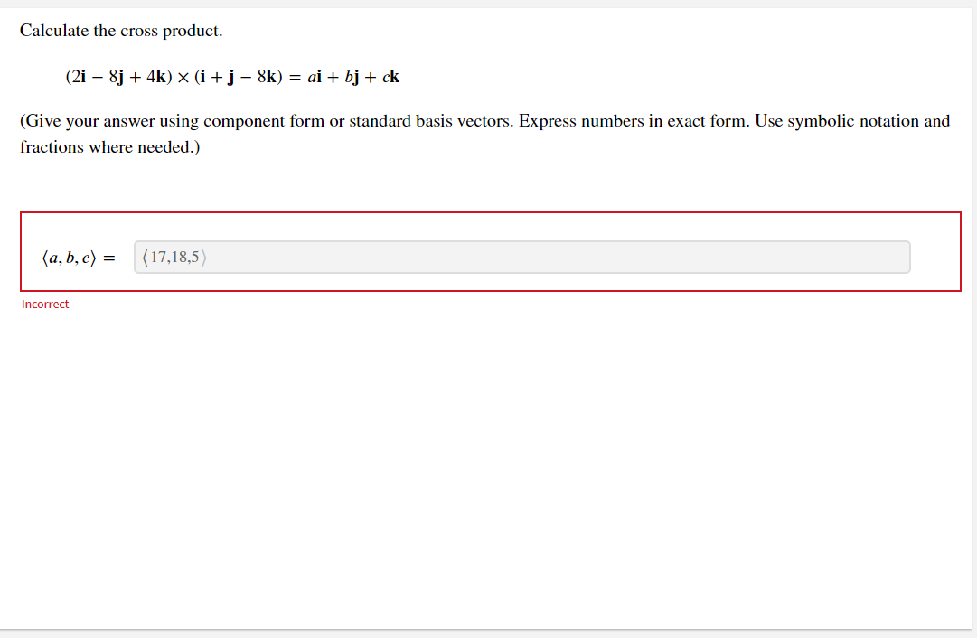 Solved Calculate the cross product. | Chegg.com