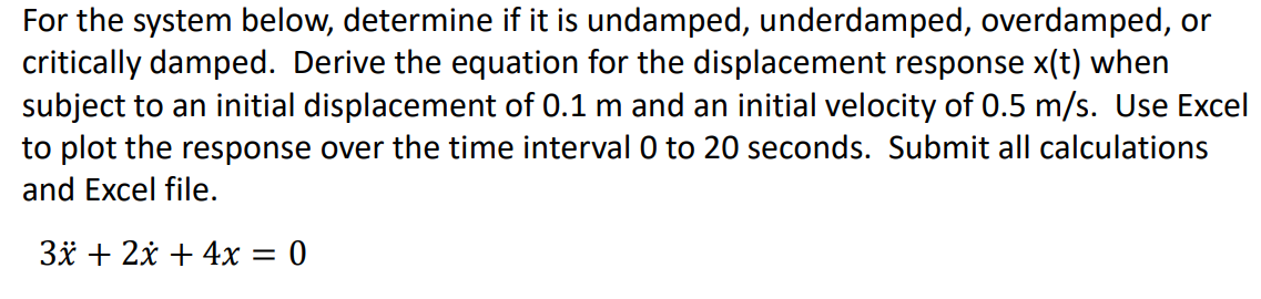 Solved For the system below, determine if it is undamped, | Chegg.com