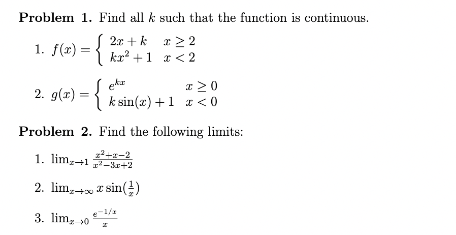 Solved Problem 1. Find all k such that the function is | Chegg.com