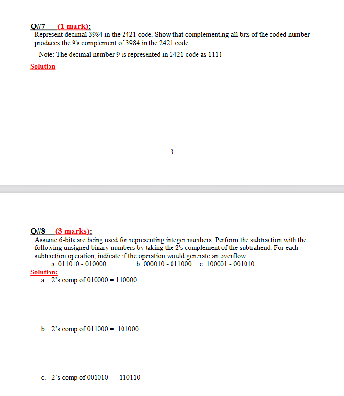Solved Q#7 (1 mark): Represent decimal 3984 in the 2421 | Chegg.com