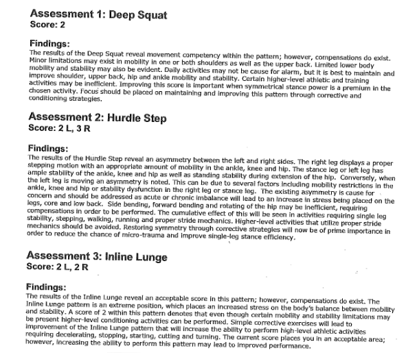 Assessment 1: Deep Squat Score: 2 Findings: The | Chegg.com