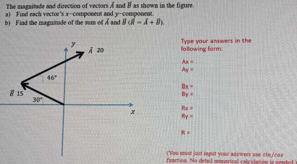 Solved The magnitude and direction of vectors A and B as | Chegg.com