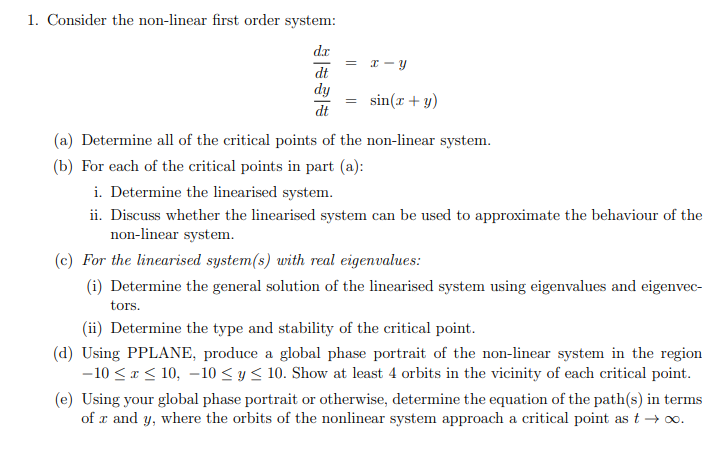 Solved 1. Consider the non-linear first order system: dax = | Chegg.com