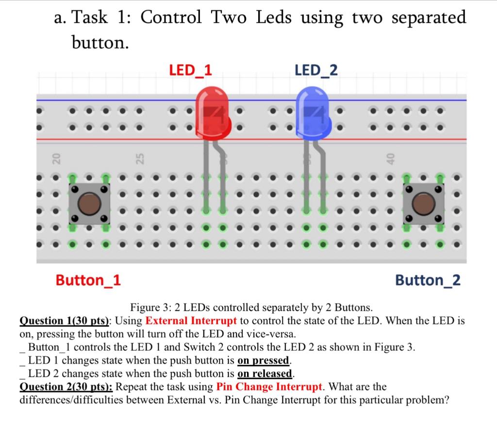 Solved a. Task 1: Control Two Leds using two separated | Chegg.com