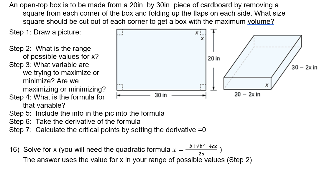 Solved An open-top box is to be made from a 20in. by 30in. | Chegg.com