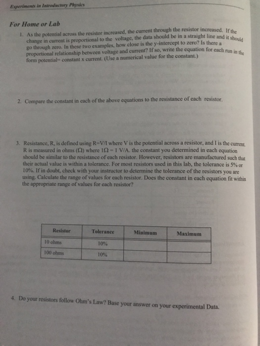 Experiments in Introductory Physies For Home or Lab | Chegg.com
