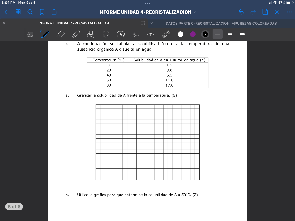 Solved 4. The solubility versus temperature of an organic | Chegg.com