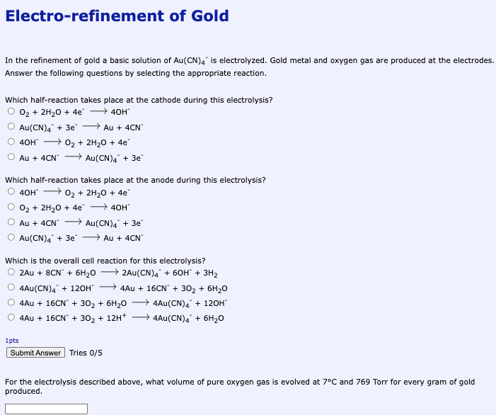 Solved Electro-refinement of GoldIn the refinement of gold a | Chegg.com