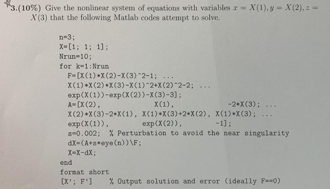*3.(10%) Give the nonlinear system of equations with | Chegg.com