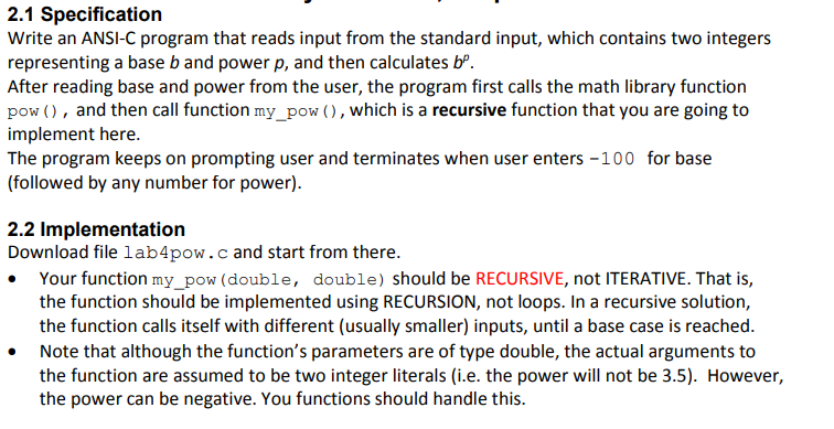 Solved 2.1 Specification Write an ANSI-C program that reads | Chegg.com