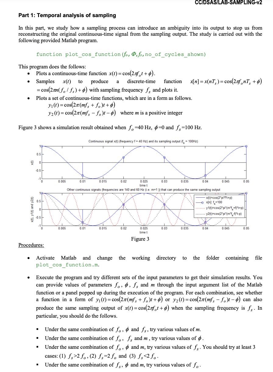 Part 1: Temporal analysis of sampling In this part, | Chegg.com