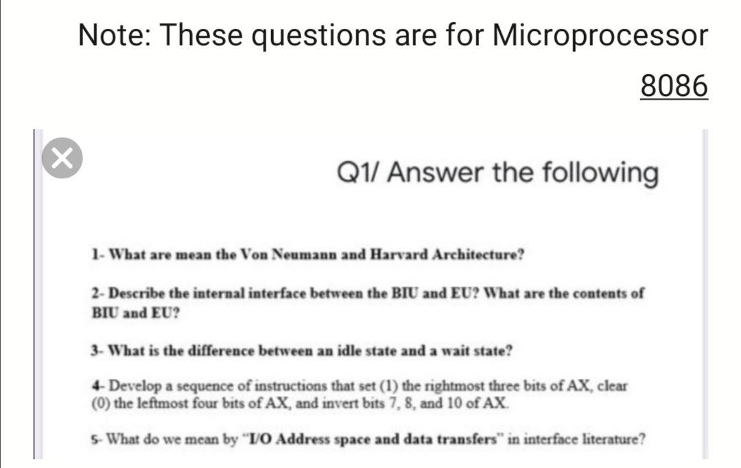 Note: These questions are for Microprocessor 8086 х | Chegg.com