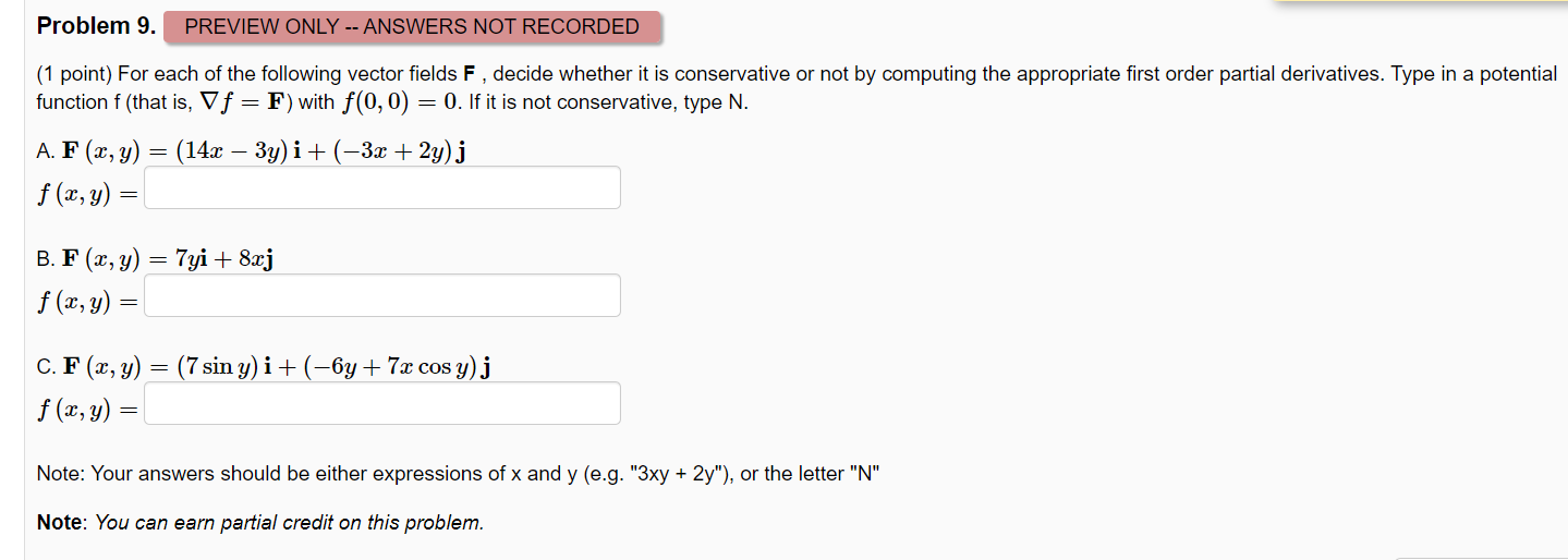 Solved Problem 9. PREVIEW ONLY -- ANSWERS NOT RECORDED = (1 | Chegg.com