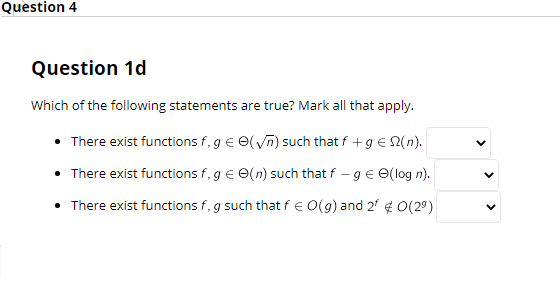 Solved Question 4 Question 1d Which of the following | Chegg.com