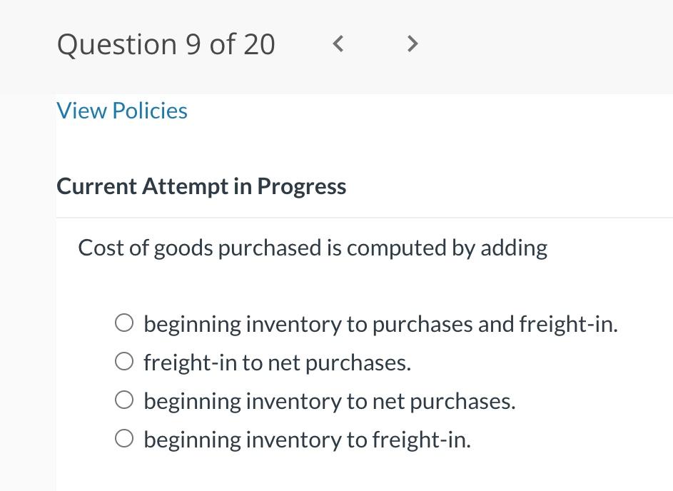 Solved Current Attempt in Progress Cost of goods purchased | Chegg.com
