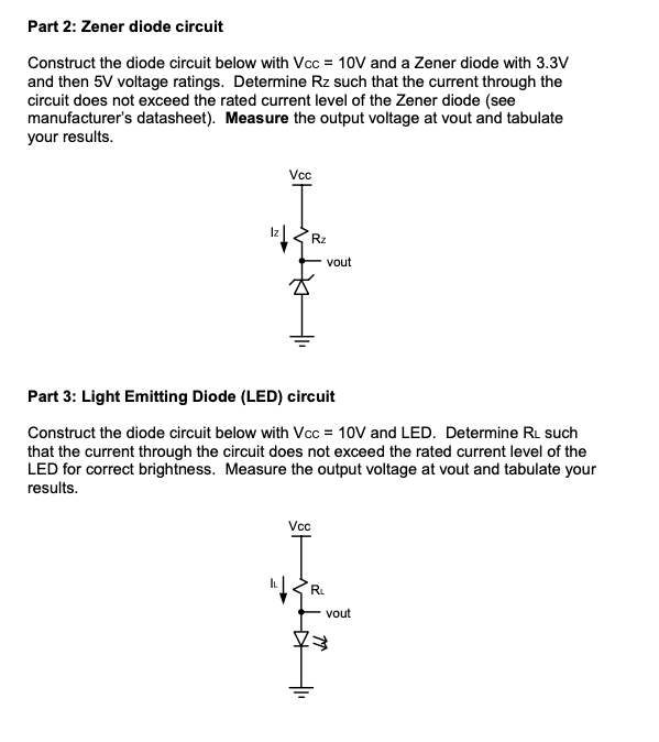 Solved Part 2: Zener diode circuit Construct the diode | Chegg.com
