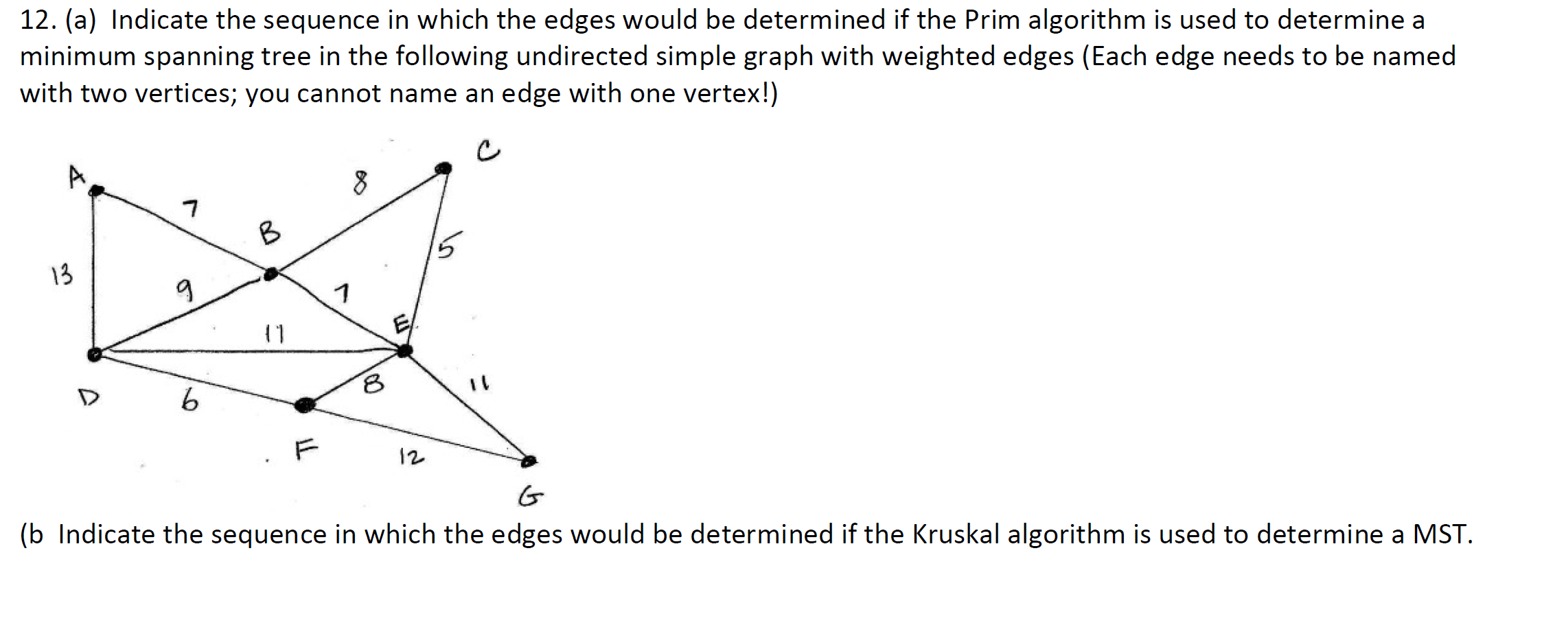 Solved 12. (a) Indicate the sequence in which the edges | Chegg.com