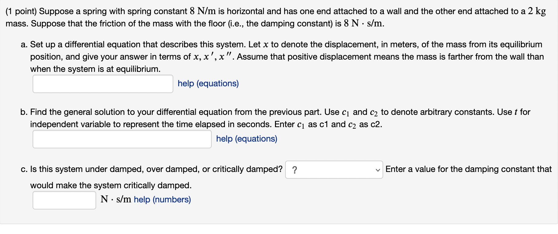 [solved] 1 Point Suppose A Spring With Spring Constant