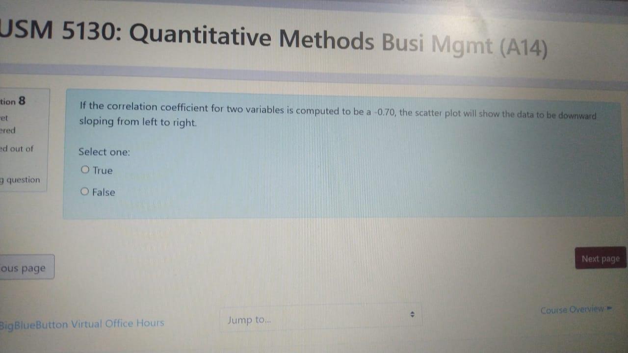 Solved USM 5130: Quantitative Methods Busi Mgmt (A14) tion 8 | Chegg.com
