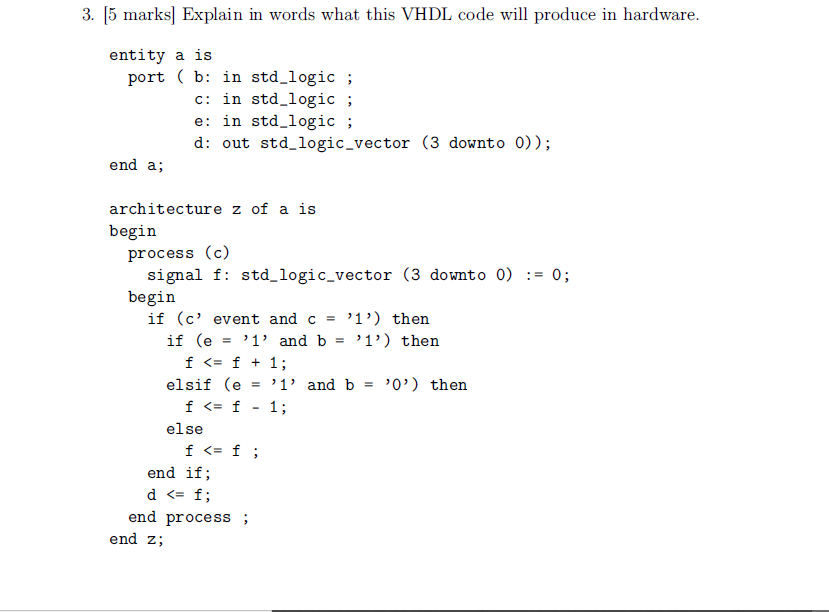 Solved 3. [5 marks] Explain in words what this VHDL code | Chegg.com