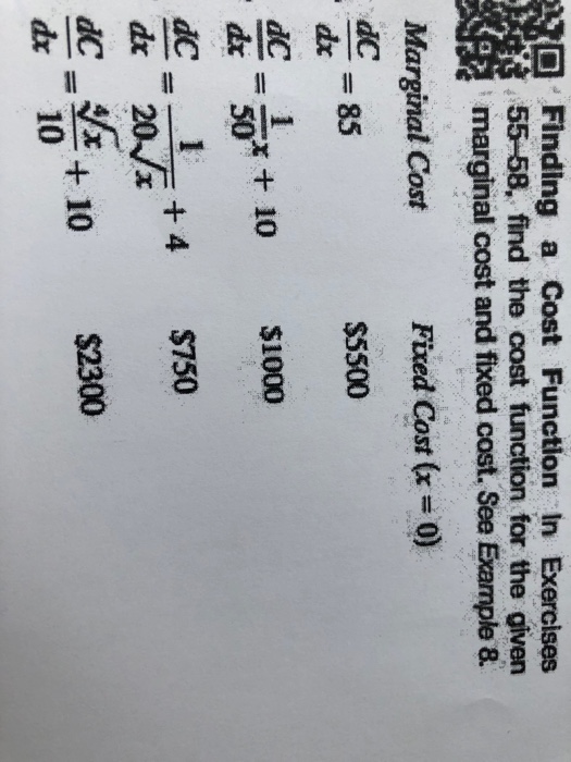 Solved Finding a Cost Function In Exercises 55-58, find the | Chegg.com