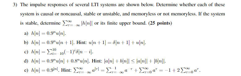 Solved The impulse responses of several LTI systems are | Chegg.com