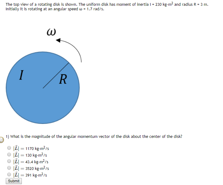 Solved 230 kg-m2 and radius R The top view of a rotating | Chegg.com