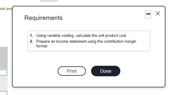 Solved nal ans Х Requirements 1. Using variable costing, | Chegg.com