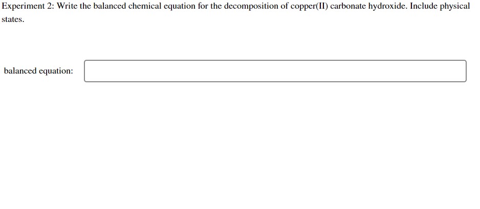 Solved Experiment 2: Write the balanced chemical equation | Chegg.com