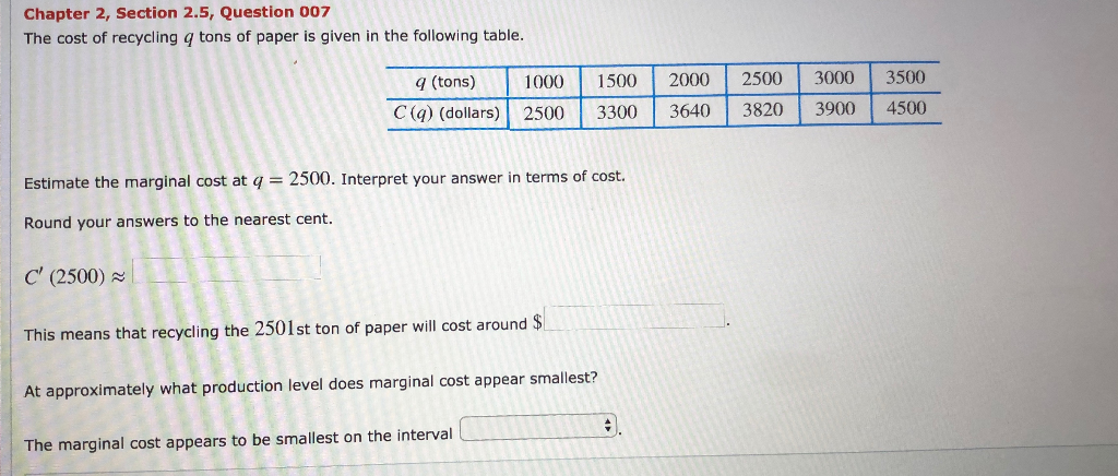 Solved Chapter 2, Section 2.5, Question 007 The cost of | Chegg.com