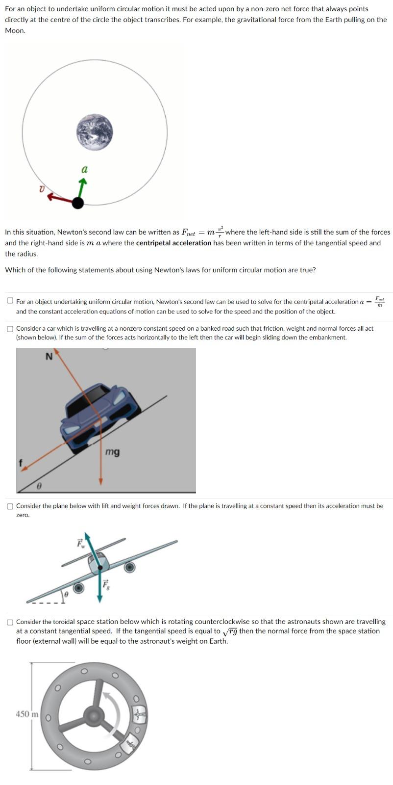 Solved For an object to undertake uniform circular motion it | Chegg.com