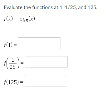 Solved Evaluate the functions at 1,1/25, and 125. | Chegg.com