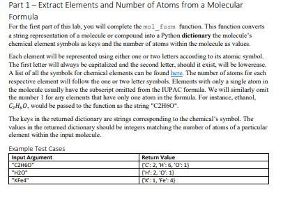 Solved Part 1 - Extract Elements and Number of Atoms from a | Chegg.com