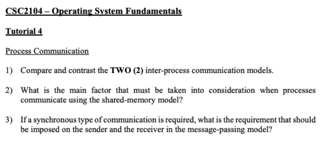Solved CSC2104 - Operating System Fundamentals Tutorial 4 | Chegg.com