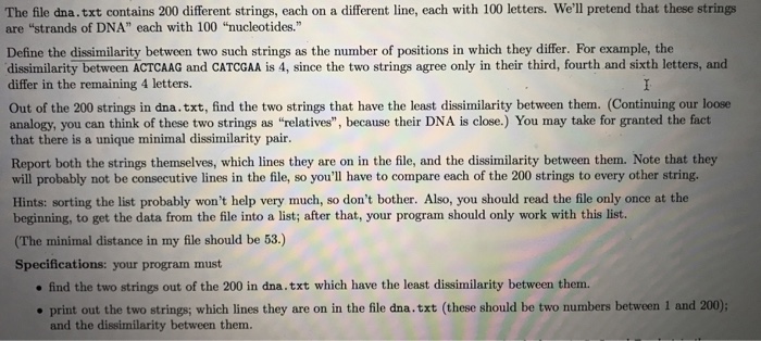 Solved Strings The File Dna txt Contains 200 Different Chegg