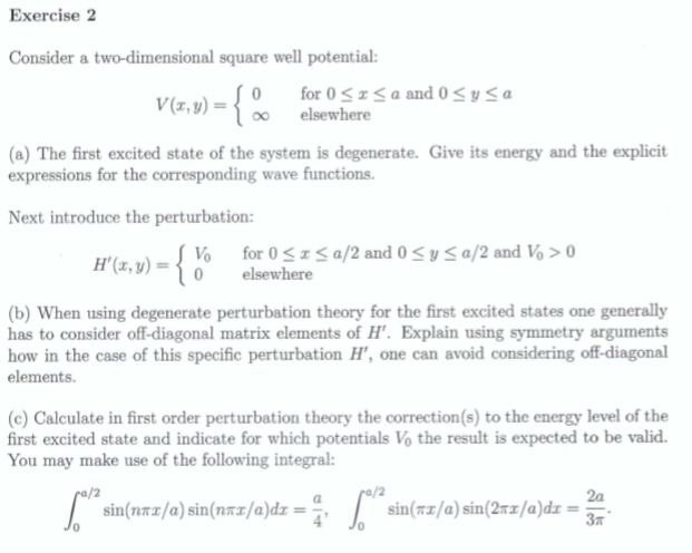 Solved Exercise 2 Consider a two-dimensional square well | Chegg.com