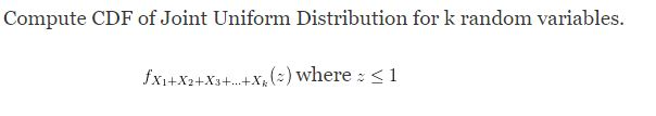 Compute CDF of Joint Uniform Distribution for k | Chegg.com