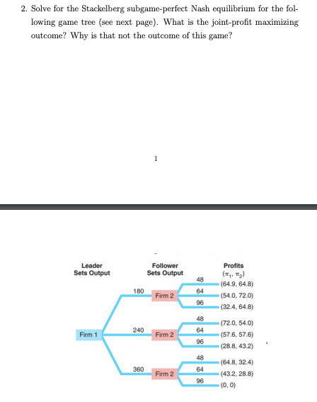 Solved 2. Solve for the Stackelberg subgame-perfect Nash | Chegg.com